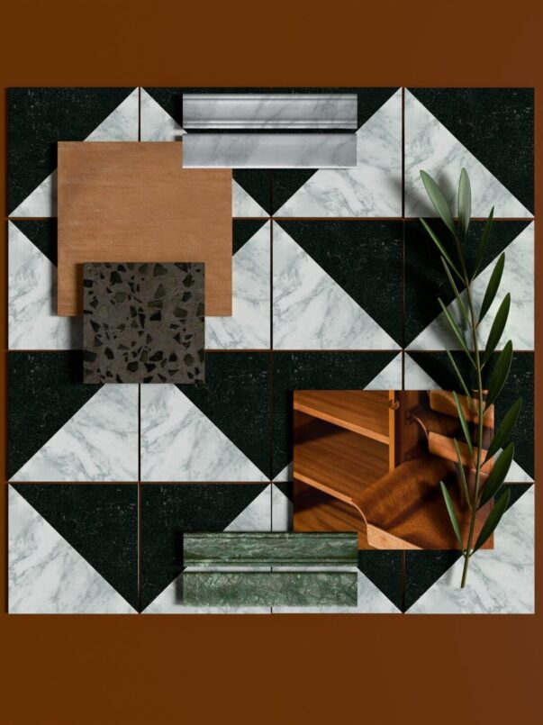 Tessellate Porcelain Tile | White, Black & Green Marble Look